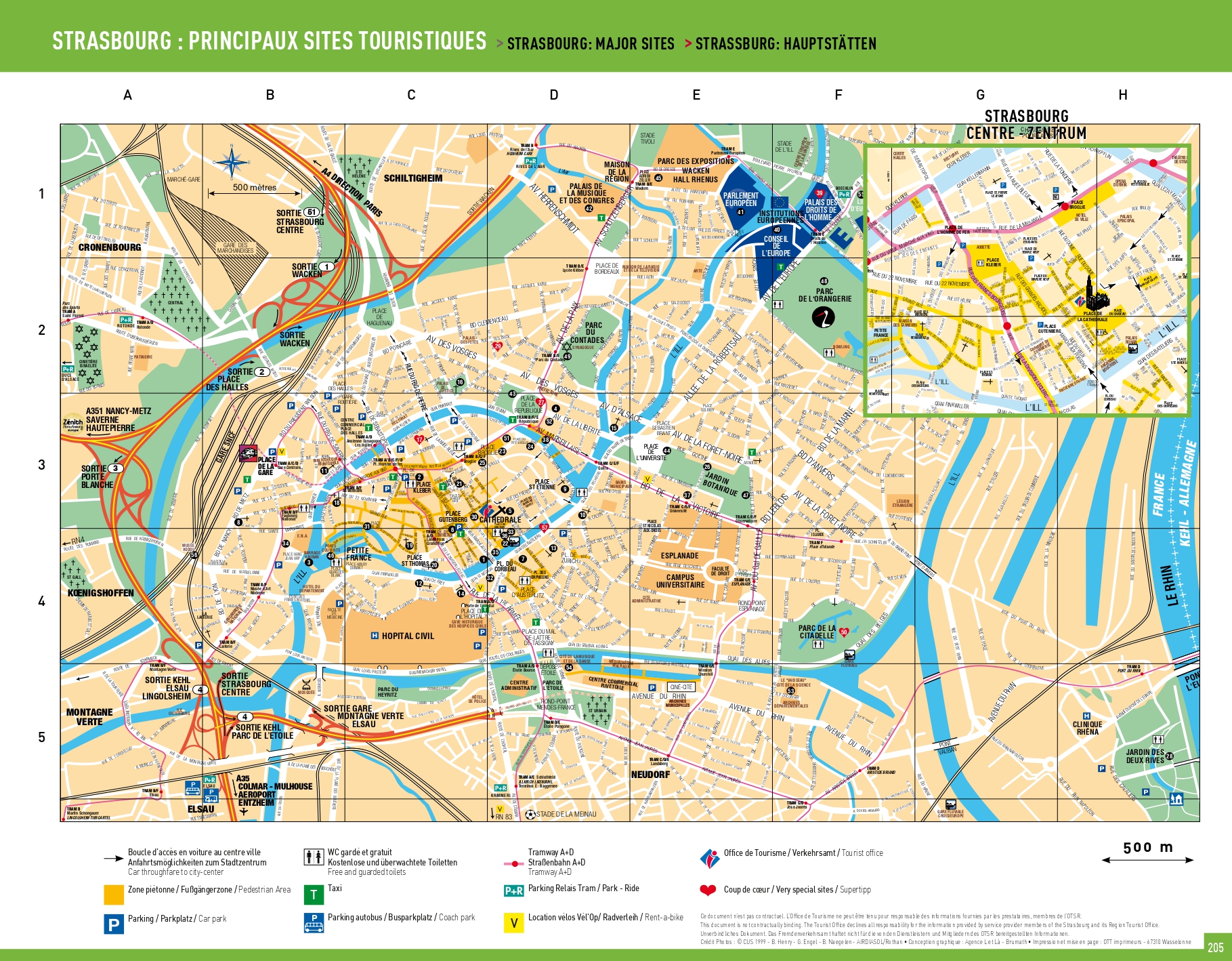 Map of Strasbourg: downtown area, tram and bus |SCB Map of Strasbourg: downtown area, tram and bus |SCB
